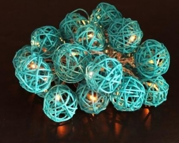 1 Set of 20 LED Turquoise 5cm Rattan Cane Ball Battery Powered String ...