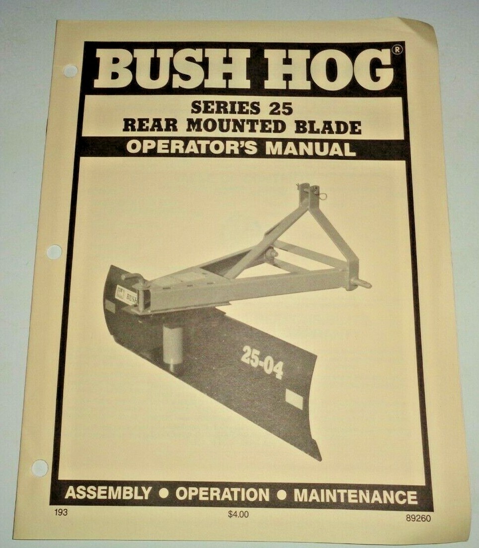 Bush Hog 25 Series Rear Mounted Blade Operators Maintenance Assembly ...