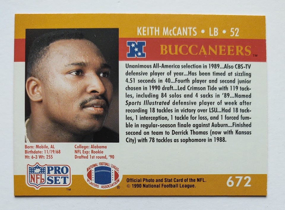 KEITH McCANTS 1990 Pro Set Football Rookie #672 Tampa Bay Buccaneers | eBay