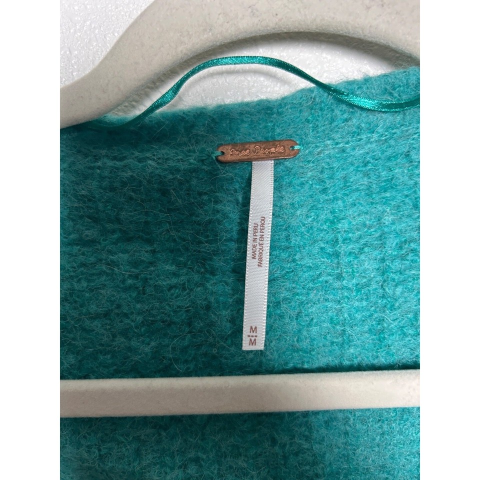 Free People Weekend Getaway Teal Alpaca Open Front Cardigan Sweater ...