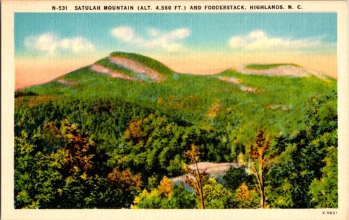 Satulah Mountain & Fodderstack Highlands NC Linen Postcard by Asheville ...
