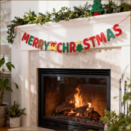Felt Merry Christmas Letter Banner - Colorful Holiday Sign Garland with ...