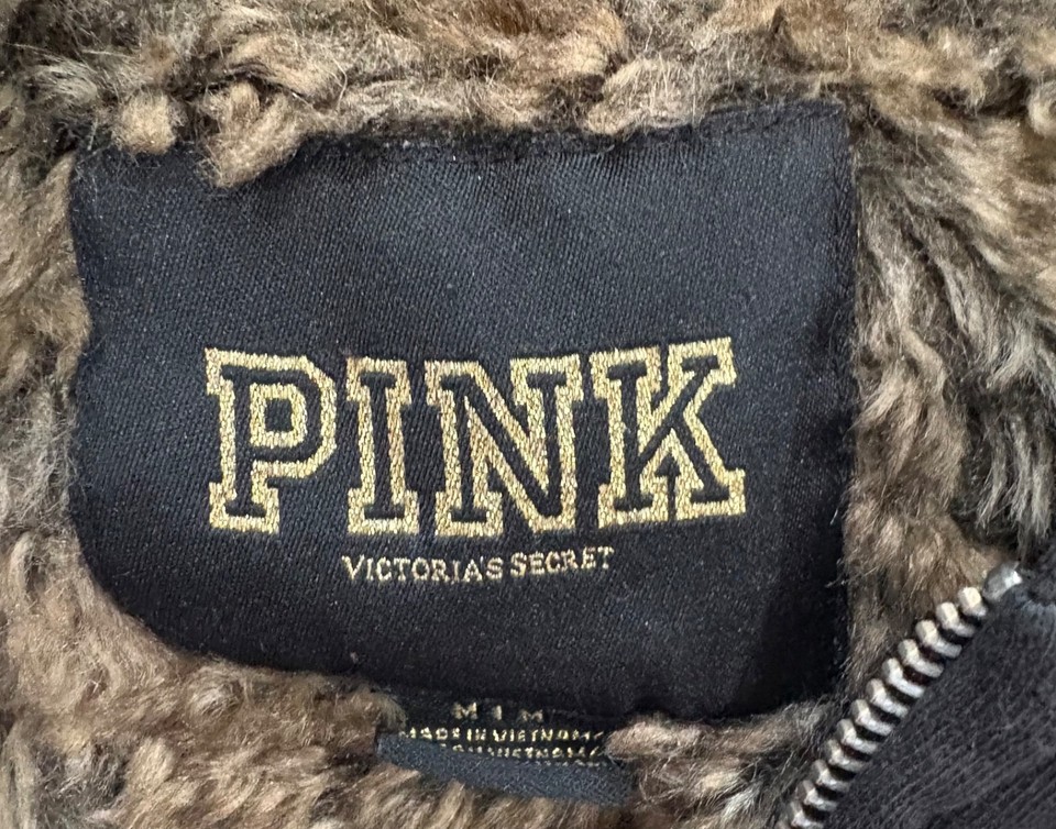 PINK Victoria's Secret Hoodie Women's MED Faux Fur Lined LOVE Sequin ...