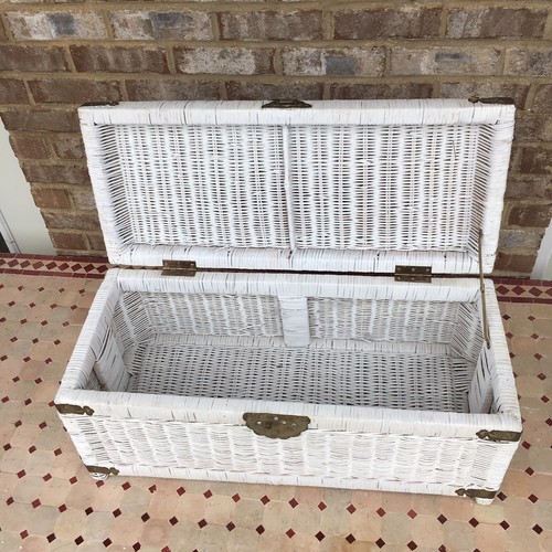 White Rattan Wicker Chest W/ Etched Brass Accents Box Boho Vintage ...