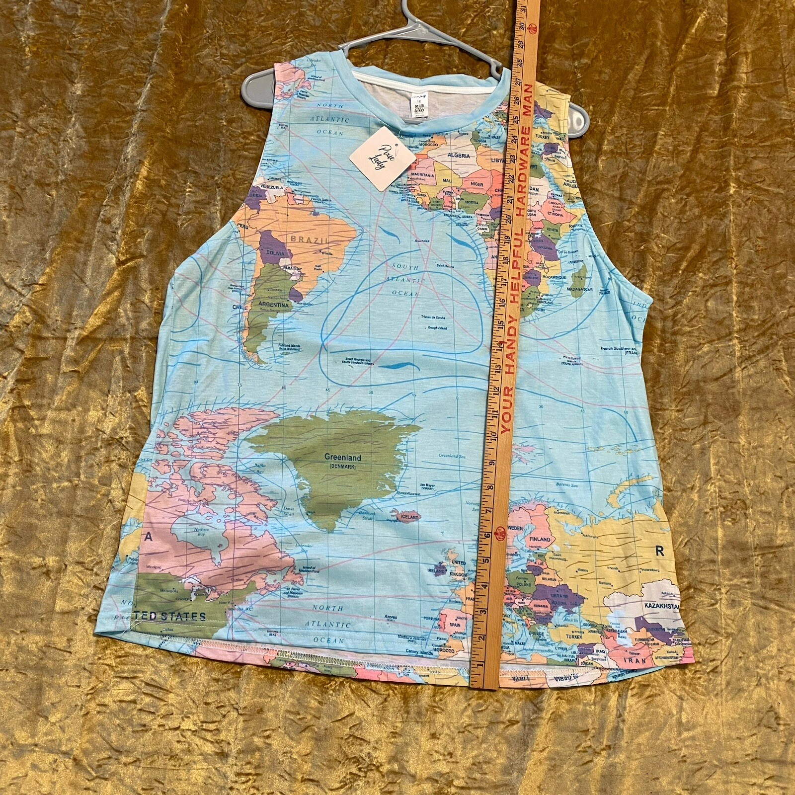 Pixie Lady Sleeveless Tank Top Shirt Size 1X Map of the World Bin 11 | eBay