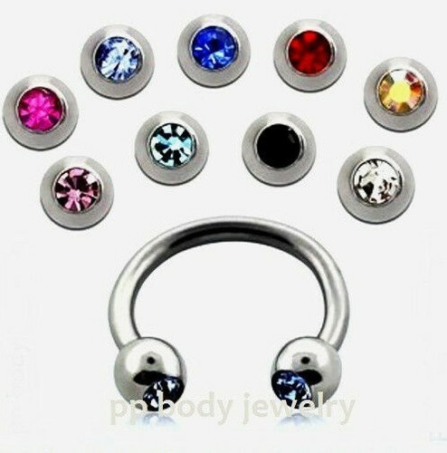 2pcs. 18G 16G 14G Double Gem Horseshoe Circular Barbell Earrings Labret ...