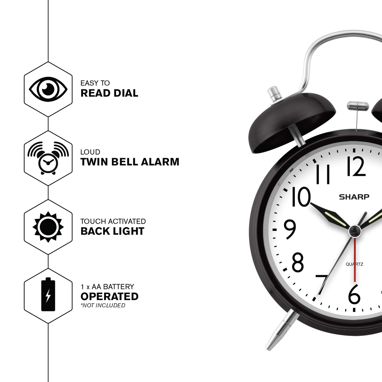 Sharp Twin Bell Alarm Clock - Loud Alarm - Great for Heavy Sleepers ...