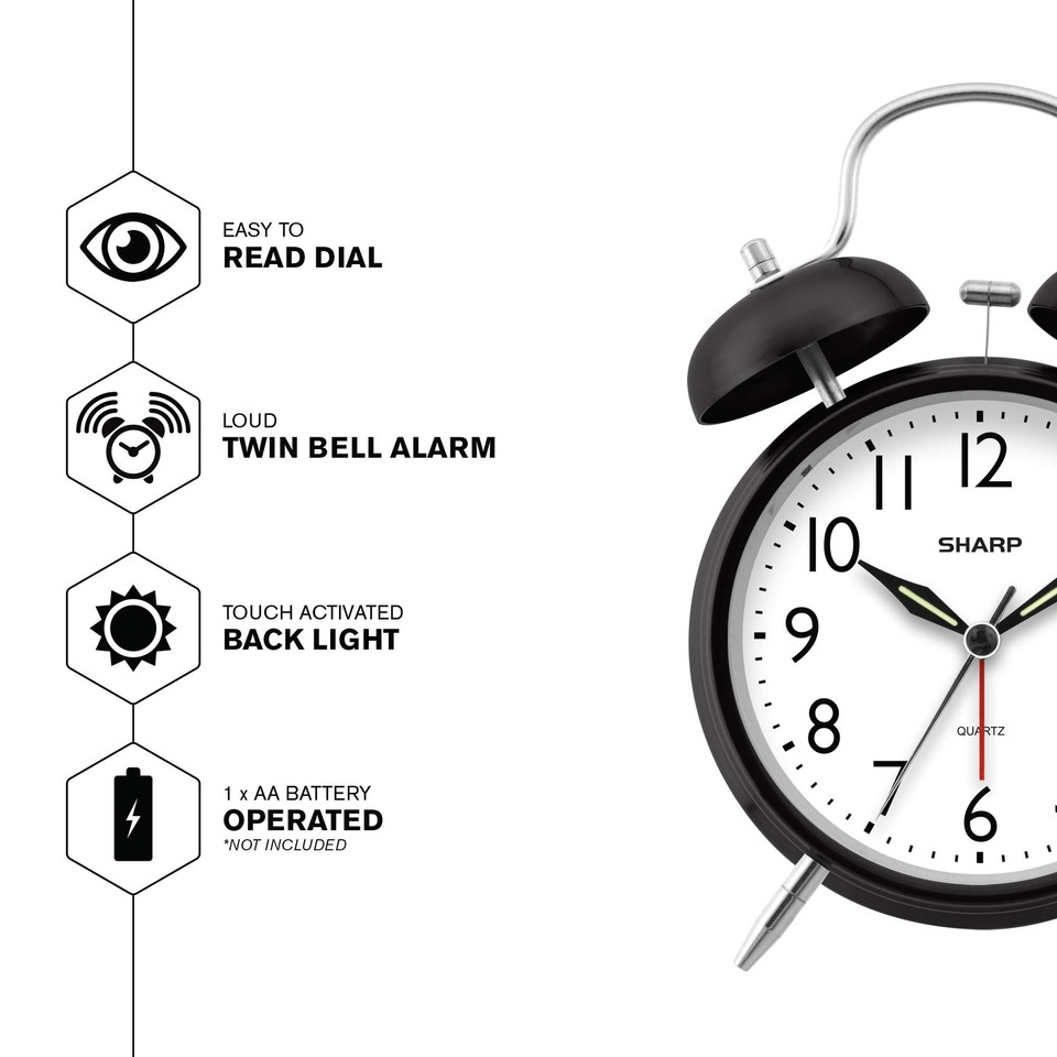 Sharp Twin Bell Alarm Clock - Loud Alarm - Great for Heavy Sleepers ...