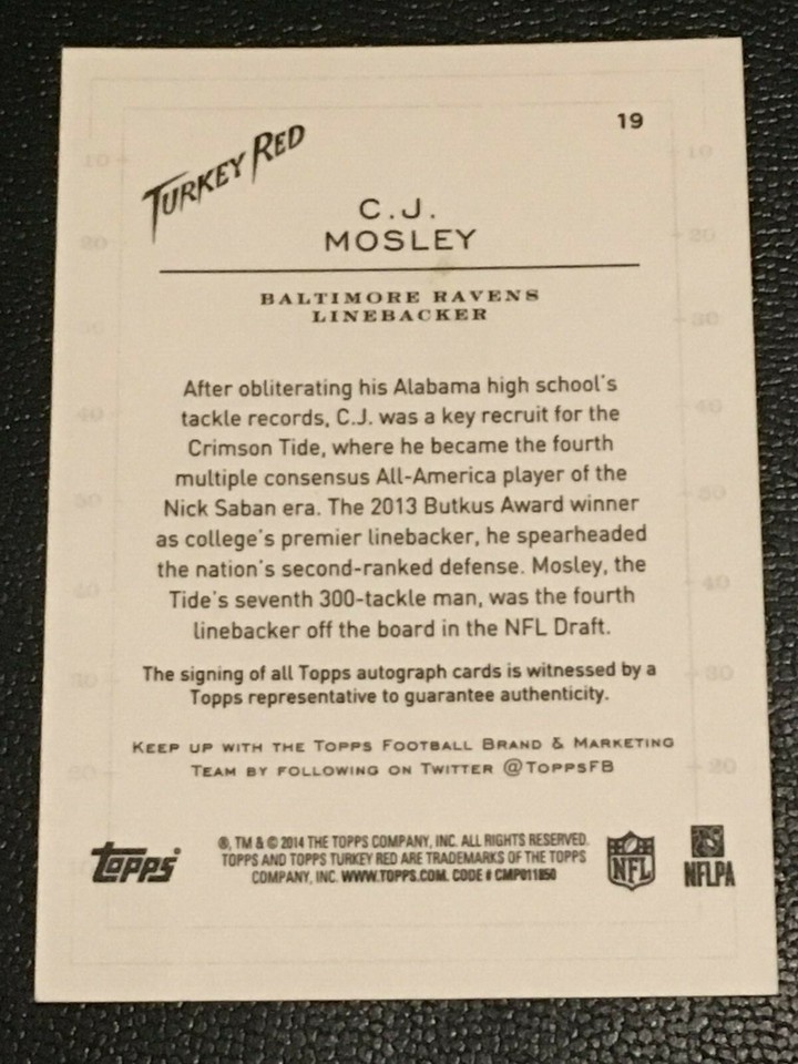 C.J. Mosley 2014 Topps Turkey Red Rookie Autograph #19 Baltimore Ravens ...