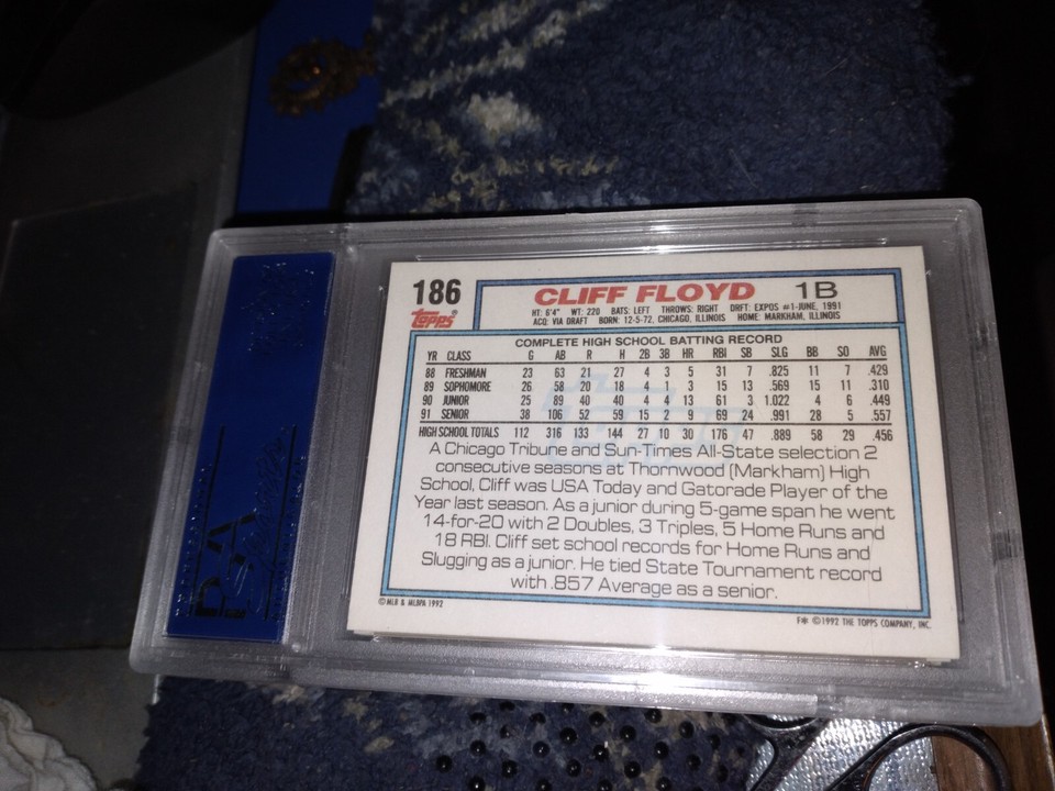 1992 Topps Cliff Floyd RC Rookie Draft Pick #186 PSA NM - MT 8 | eBay