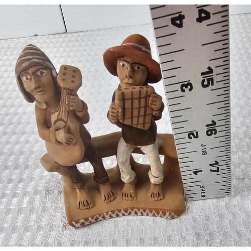 Vintage Peruvian Handmade Clay Figurine Guitar and Flute Players | eBay