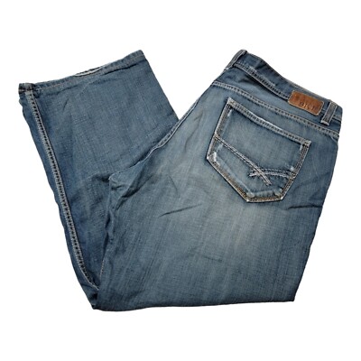 BKE Seth Jeans Mens 38x27 Blue Distressed Relaxed Wide Leg Boot Cut Y2K ...