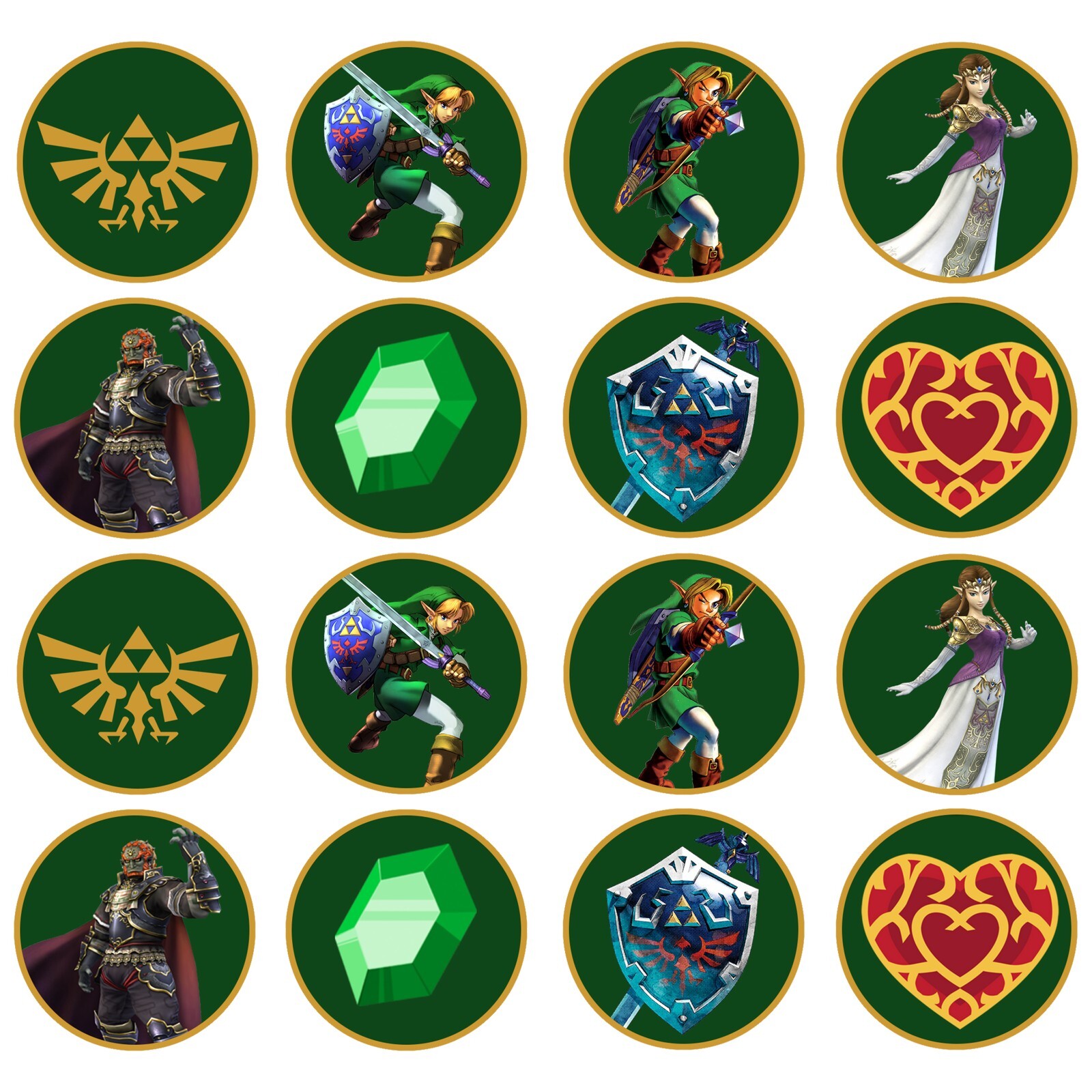 16x EDIBLE Legend of Zelda Cupcake Cookie Toppers WAFER PAPER Sheet ...