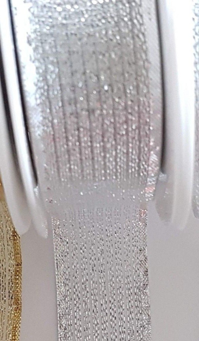 2M SILVER OR GOLD CHRISTMAS SPARKLY LUREX Ribbon 15 or 25mm Trimming ...