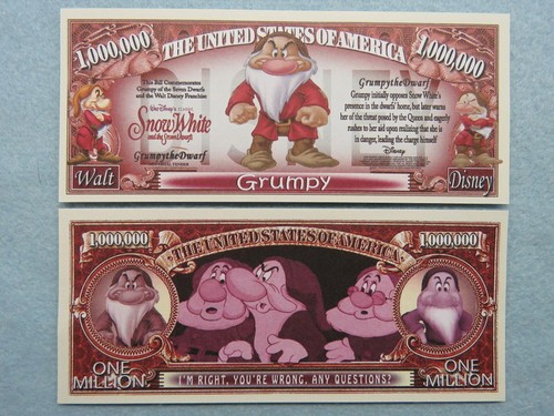 SNOW WHITE: 1937 Disney Film ~ GRUMPY Dwarf ~ $1,000,000 One Million ...