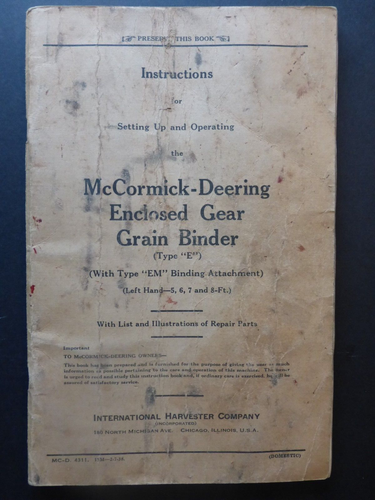 VTG McCormick Enclosed Gear Grain Binder Operators Manual | eBay