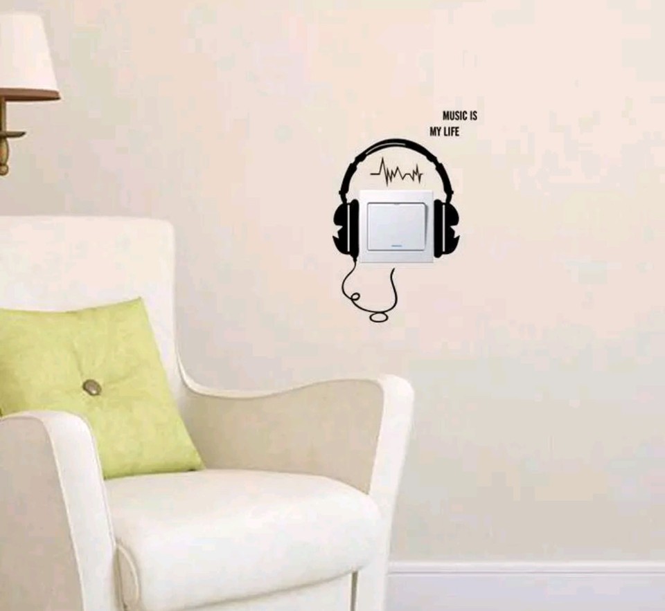 Headset wall Light switch decal sticker boy girl music laptop home ...