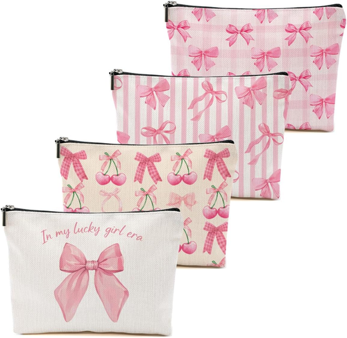 4Pcs Pink Coquette Bow Makeup Bag, Preppy Cosmetic Bags Zipper Pouch ...