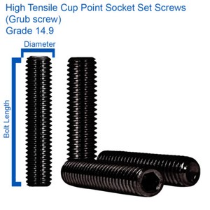 M14 x 16mm ALLEN KEY GRUB SCREW CUP POINT HIGH TENSILE SOCKET SET SCREW ...