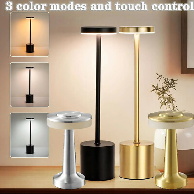 Rechargeable LED Touch Desk Table Lamp Cordless Bedside Light 3 Colors ...