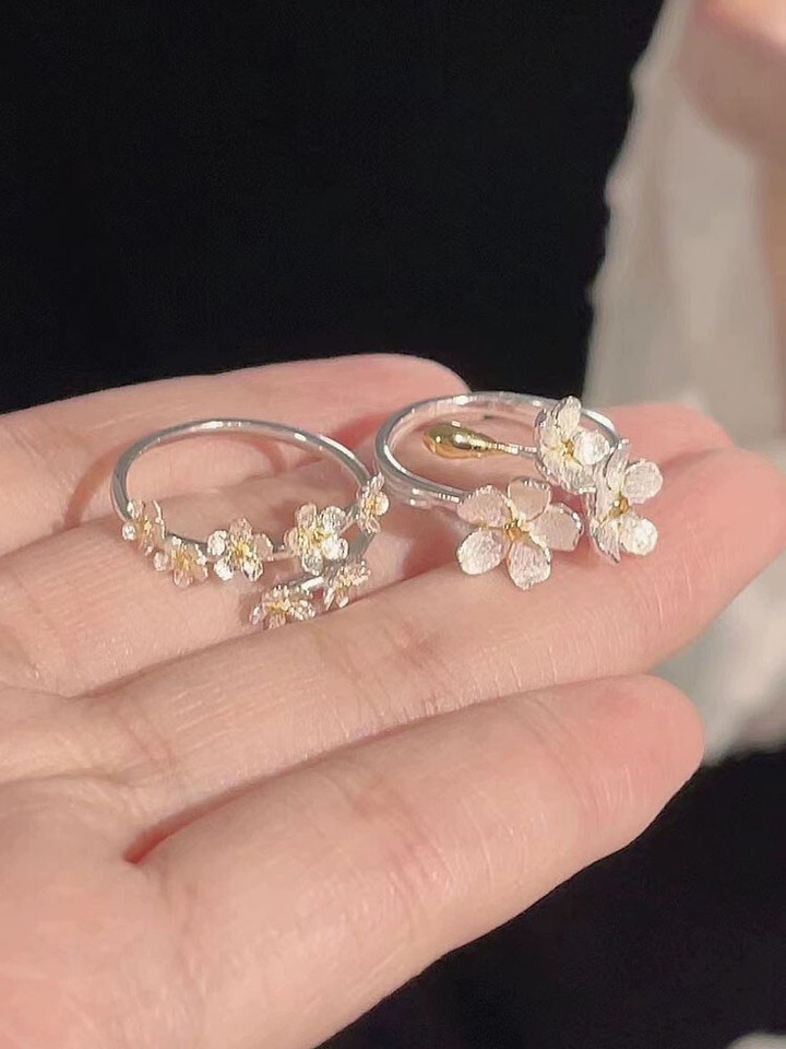 Girl Antique Silver Flowers Opening Adjustable Rings All Match Wedding ...