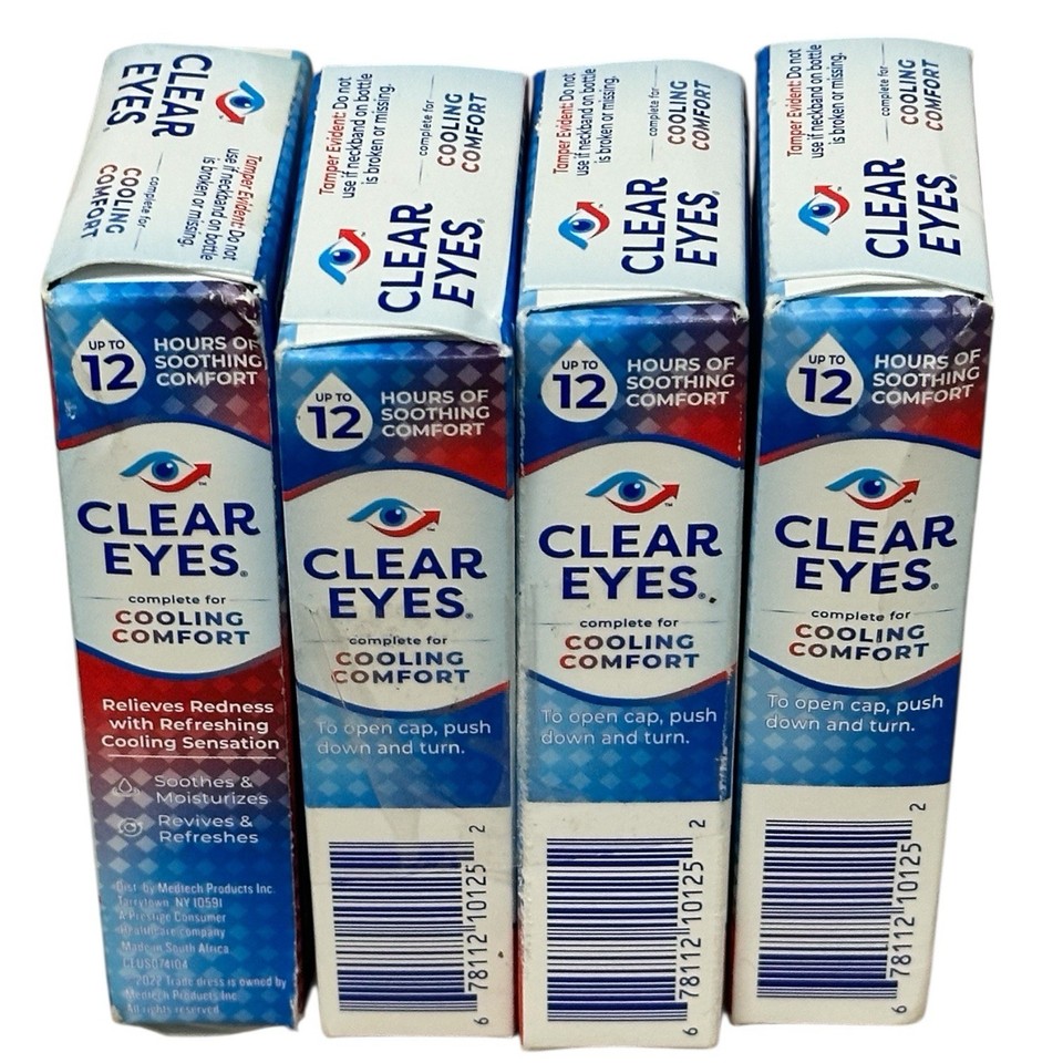 Clear Eyes Complete Cooling Comfort Eye Drops 0.5 Fl oz Each X 4 NEW ...