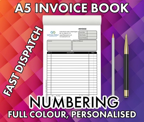 A5 INVOICE BOOK, NUMBERED INVOICE, PERSONALISED DUPLICATE, NUMBERED NCR ...