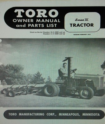 TORO ser III General Bullet Tractor Owner & Parts Manual 1953 B C-J ...