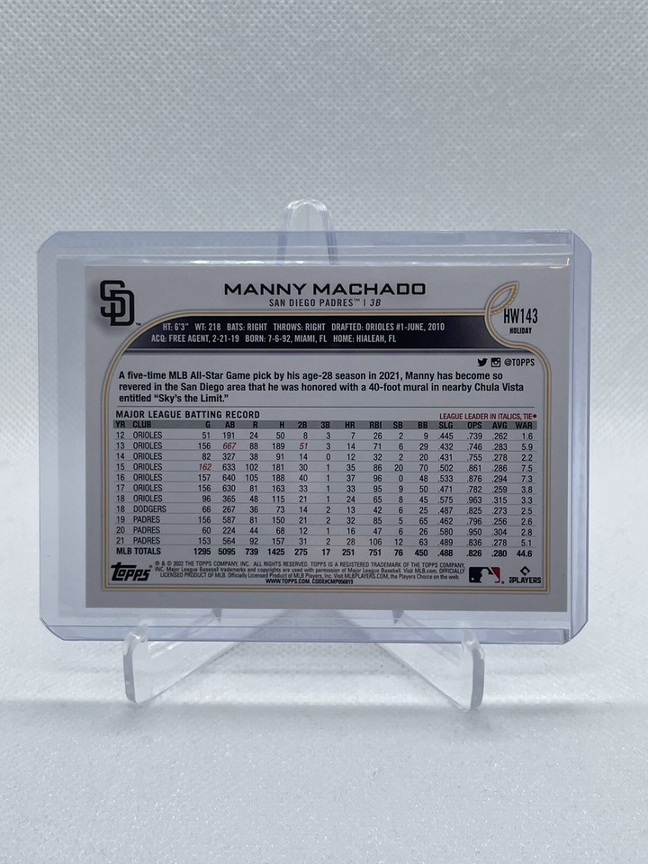 2022 Topps Holiday Manny Machado Candy Cane Bat SP Parallel Padres Code ...