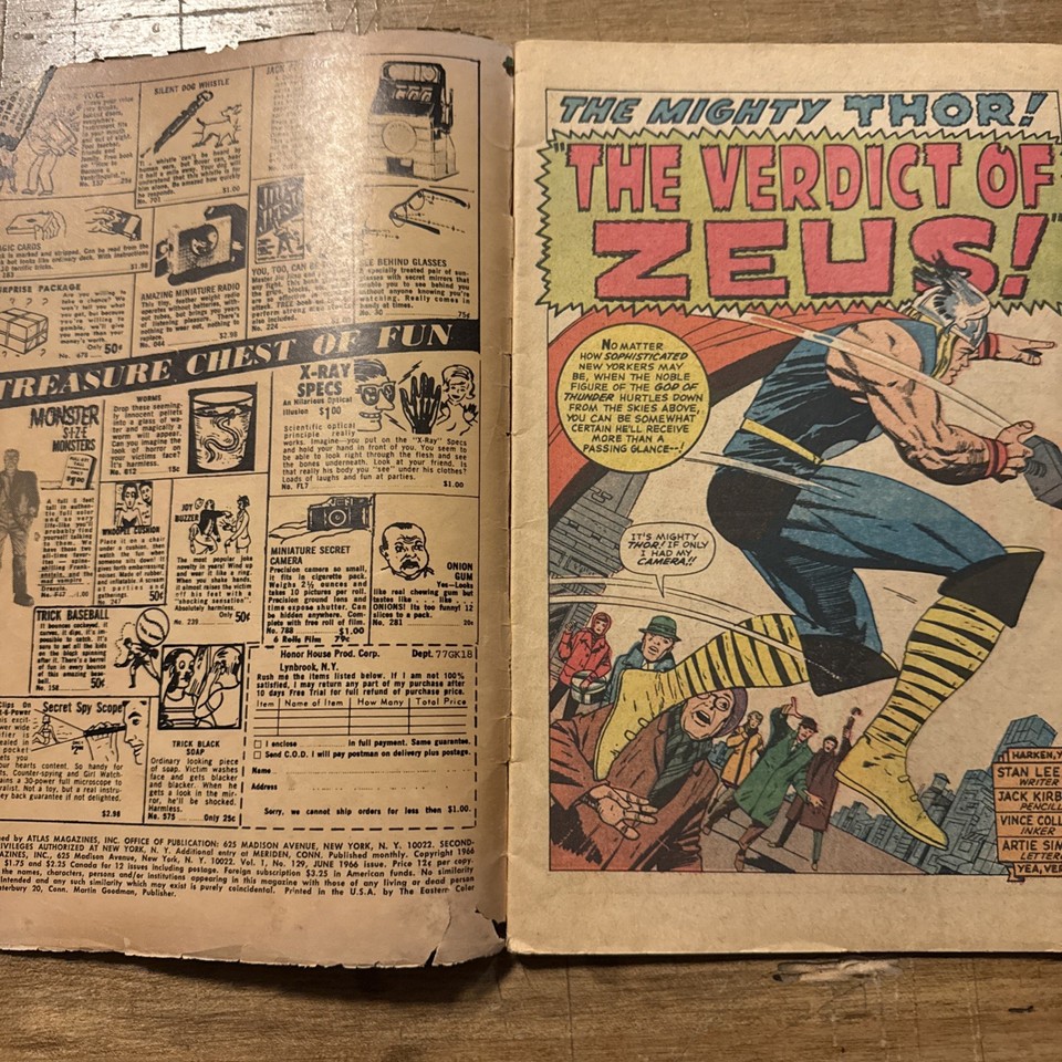 Marvel the Mighty Thor #129 Comic Book (June 1966) The Verdict Of Zeus ...