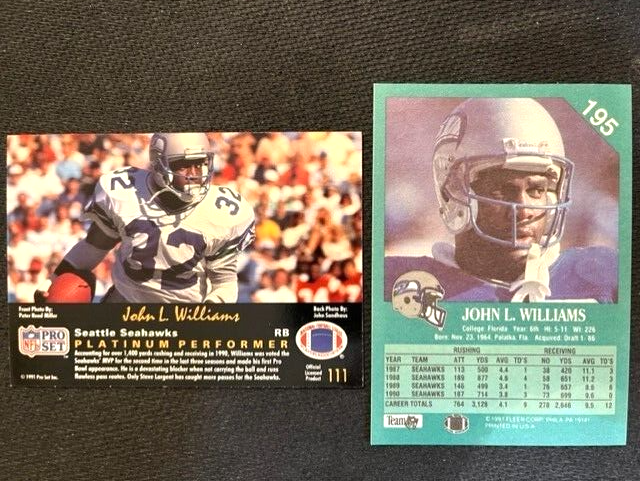 NFL - John L Williams 1991 Pro Set Platinum & 1991 Fleer Football ...