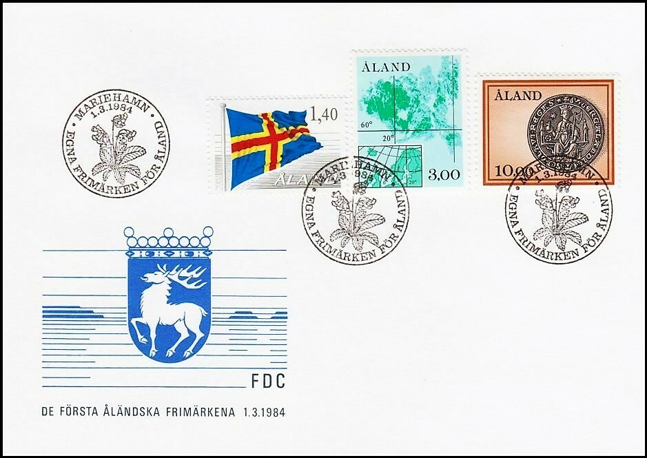 Aland Island Finland First Stamps Map Flag Coin Åland Coat Of Arms Mint ...