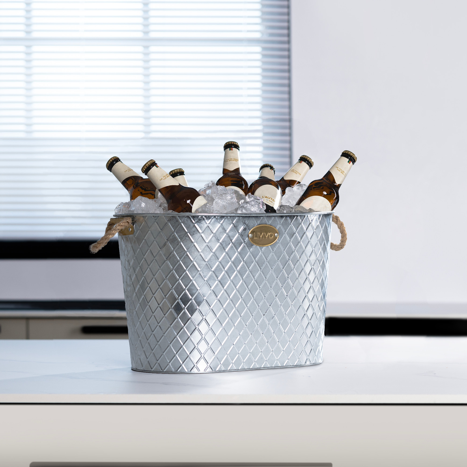 24L Galvanised Steel Oval Beer Bucket w/ Rope Cooler Party Tub Beverage ...