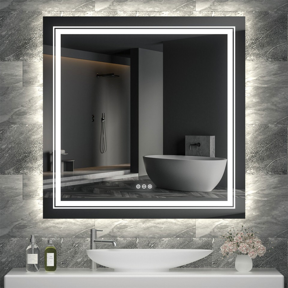 High Lumin XL LED Square Wall Bathroom Mirror With Anti Fog & Dimming ...