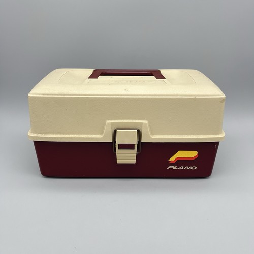 Vintage Plano Model 4200 Fishing Tackle Box 2 Fold Out Trays Brown Tan ...