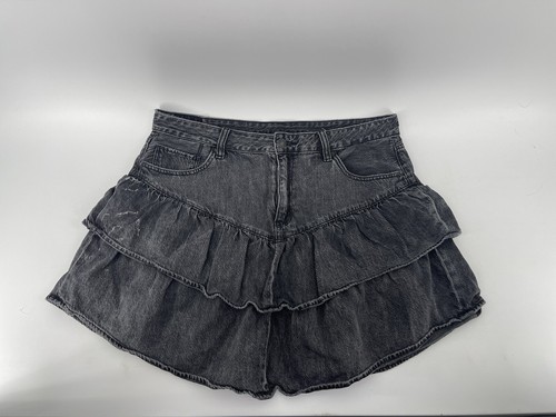 American Eagle Ruffled Jean Skirt Womens Size 14 Black Denim 33” Waist ...