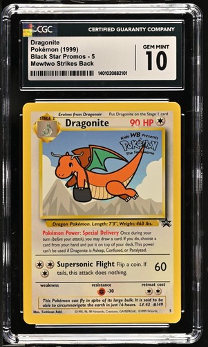 Pokemon 1999 First Movie Dragonite #5 Black Star Promo CGC 10 GEM MINT ...