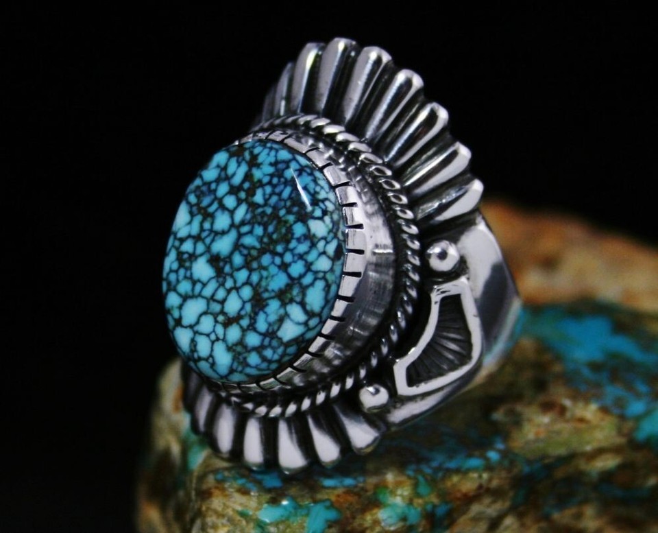 Harry H. Begay Number Eight Spiderweb Turquoise Ingot Ring | eBay
