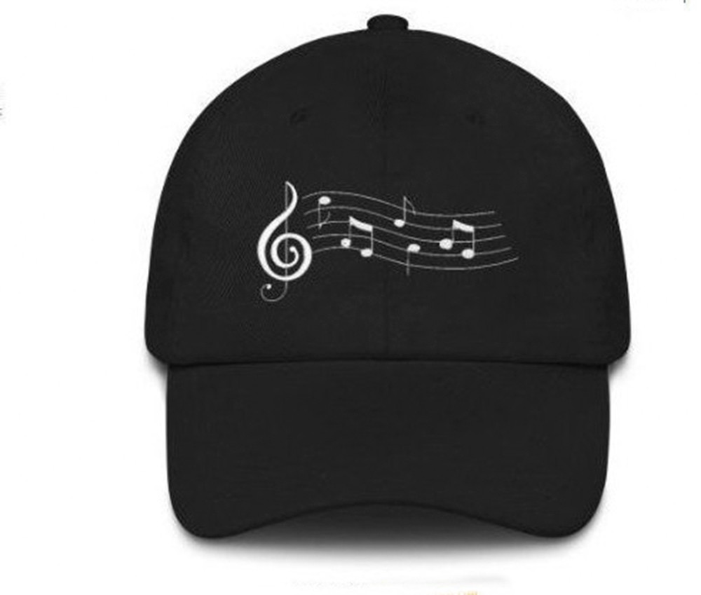 Musical Notes embroidered black cap hook loop closure hat musician ...