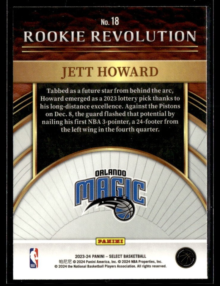 2023-24 Panini Select Jett Howard Rookie Revolution RC #18 Orlando ...