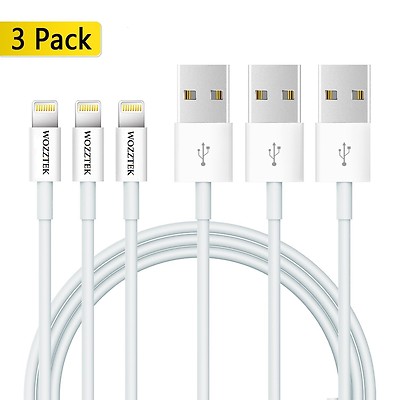 5 Pack Apple Sync Iphone 7 8 X USB cable 8 Pin Charging Cord 3ft White ...