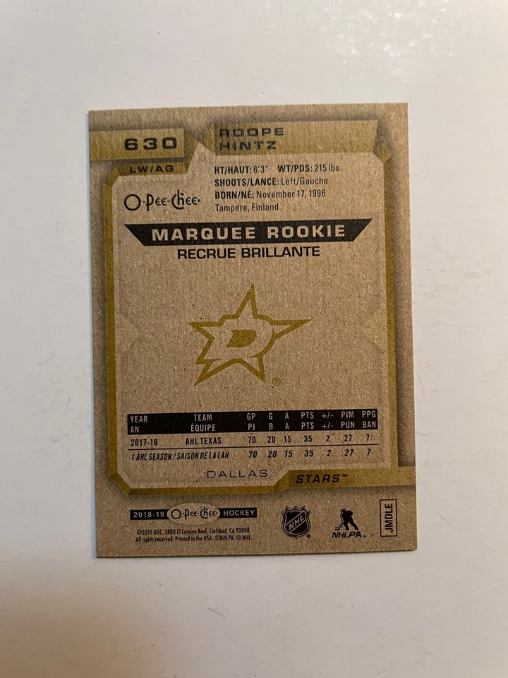 Dallas Stars Roope Hintz signed 2018-19 Silver O Pee Chee Marquee ...