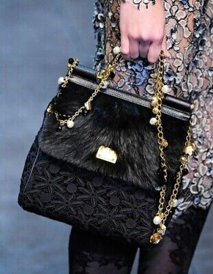 DOLCE & GABBANA MISS SICILY Black Knit Crochet over Suede DOLCE & GABBANA MISS SICILY Black Knit Crochet over Suede