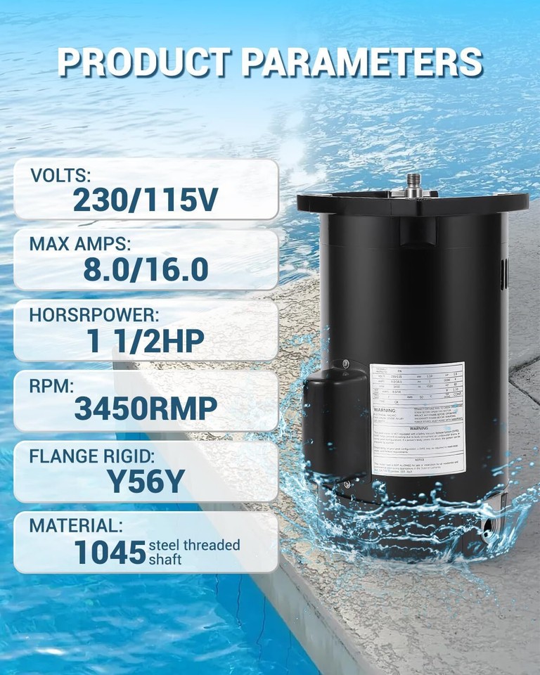 1.5HP B2854 For Challenger Pool Pump Motor ,Square Flange Pool Motor | eBay