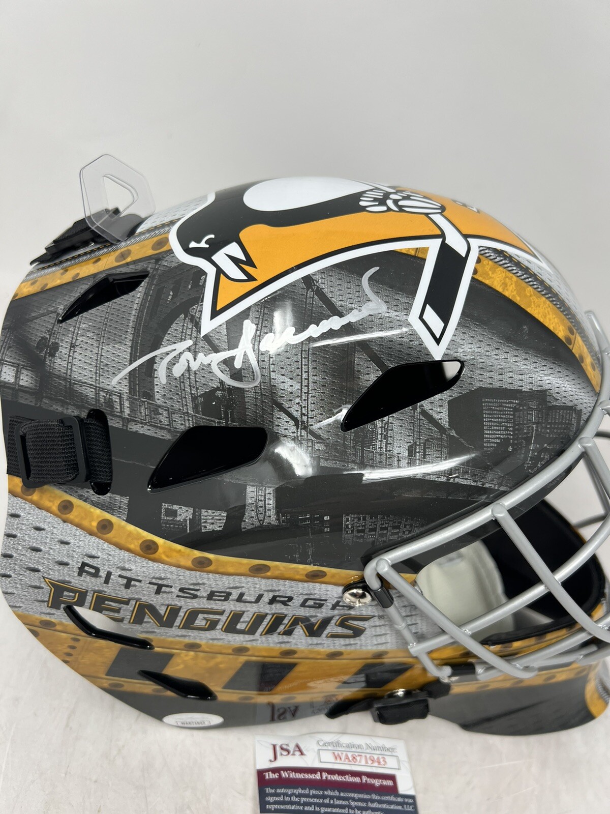 TOM BARRASSO Pittsburgh Penguins SIGNED Full Size Goalie Mask JSA ...