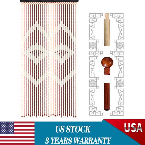 Vintage Boho Hippie Style Beaded Doorway Curtain, Wood Beads, 27 strand ...