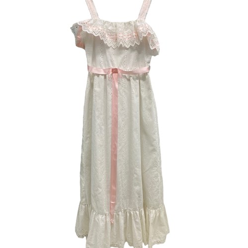 Vintage 1970s Dorissa Of Miami Girls Maxi White Eyelet Maxi Dress 10 | eBay