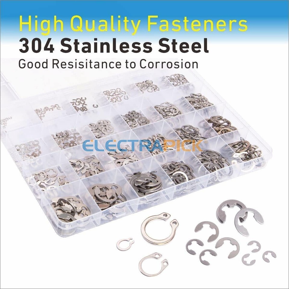 327Pcs Stainless Steel E-Clip C-Clips Circlip Kits Retaining Ring ...