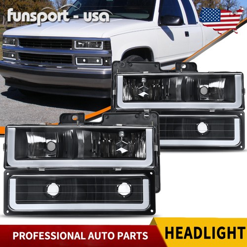 [U-LED DRL] Headlight+Bumper Lamps For 1990-1999 Chevy GMC C/K C1500 ...