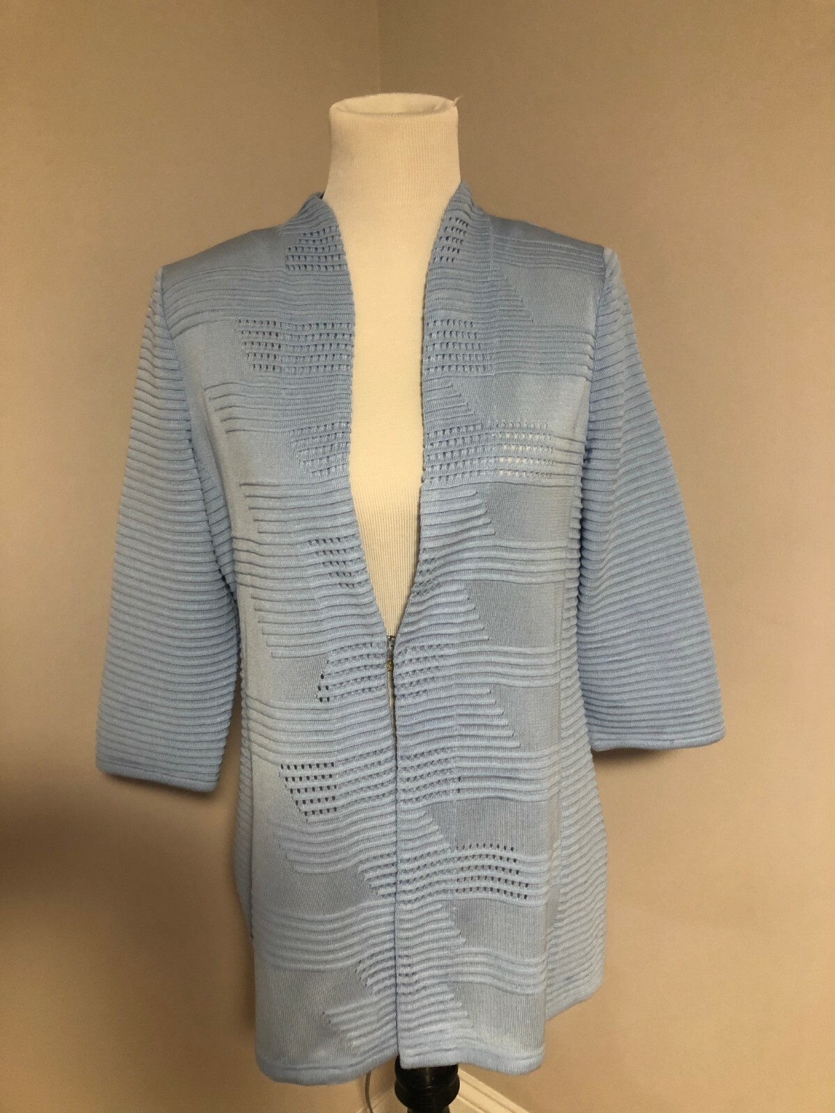 Misook Blue Knit 3/4 sleeve jacket sz S | eBay